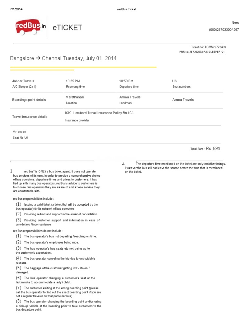 RedBus Ticket | Ticket (Admission) | Bus