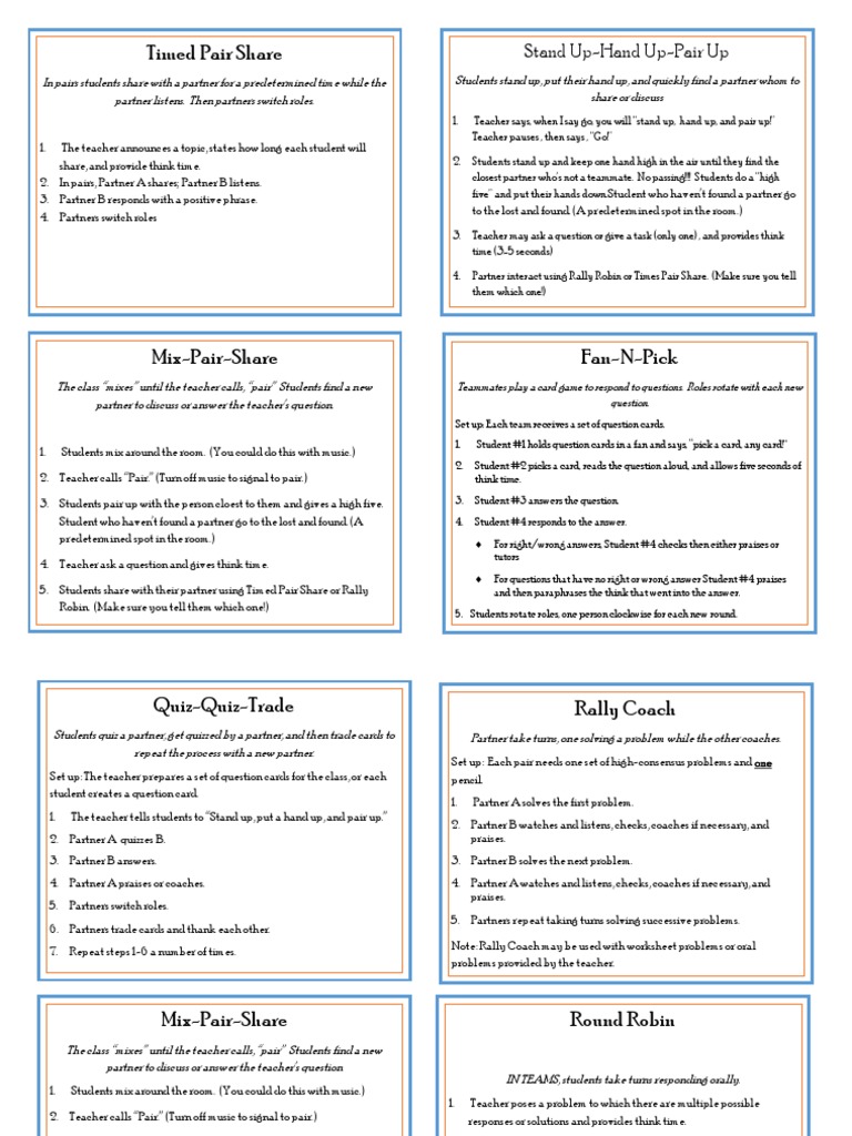 Timed Pair Share: Stand Up-Hand Up-Pair Up | PDF | Quiz | Leisure