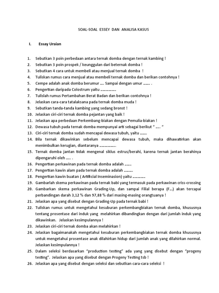 Bank Soal Essey Dan Analisa Kasus | PDF | Memasak, Makanan, & Anggur