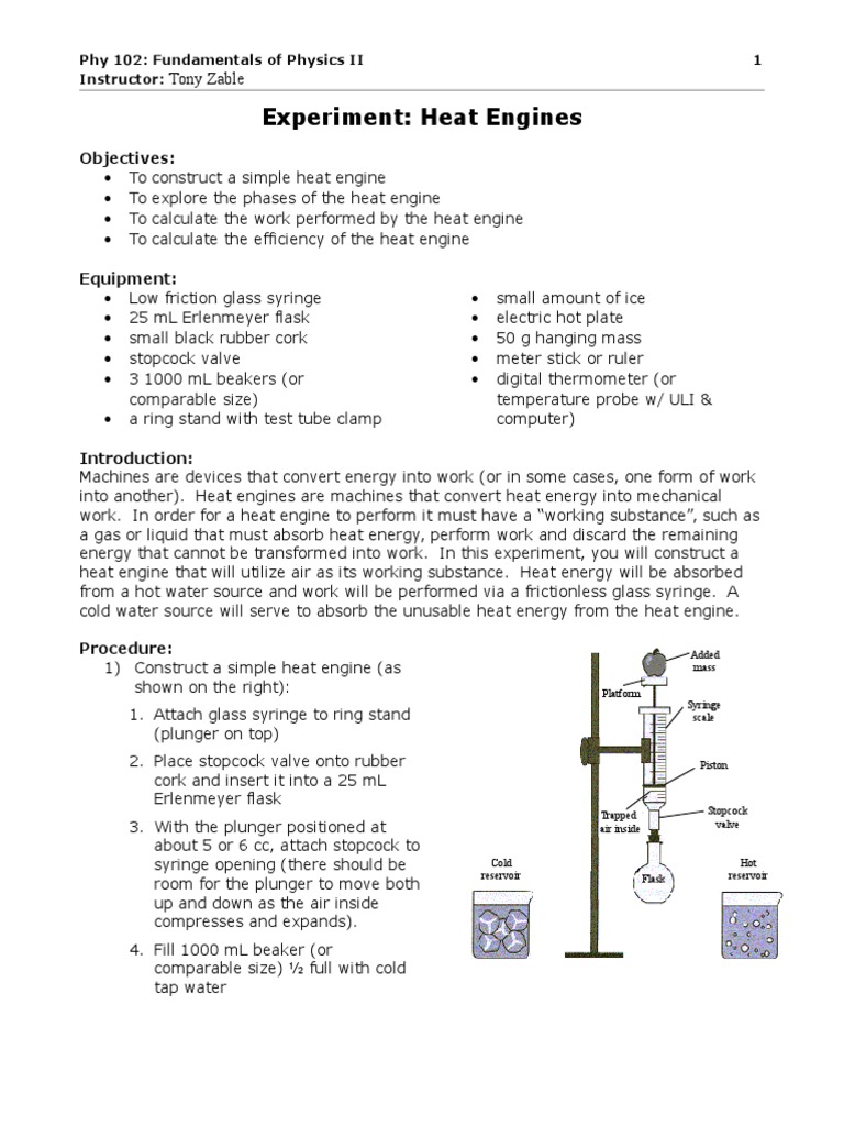 Simple Heat Engine Experiment Guide | PDF | Heat | Engines