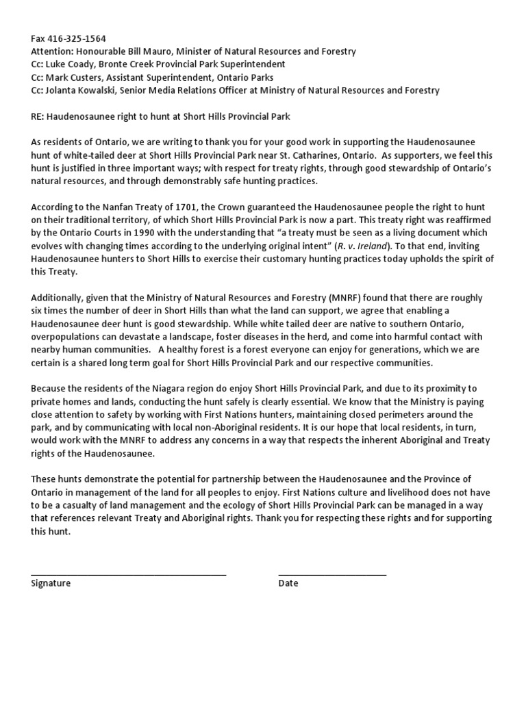 Support Letter For The Ministry of Natural Resources and Forestry PDF ...