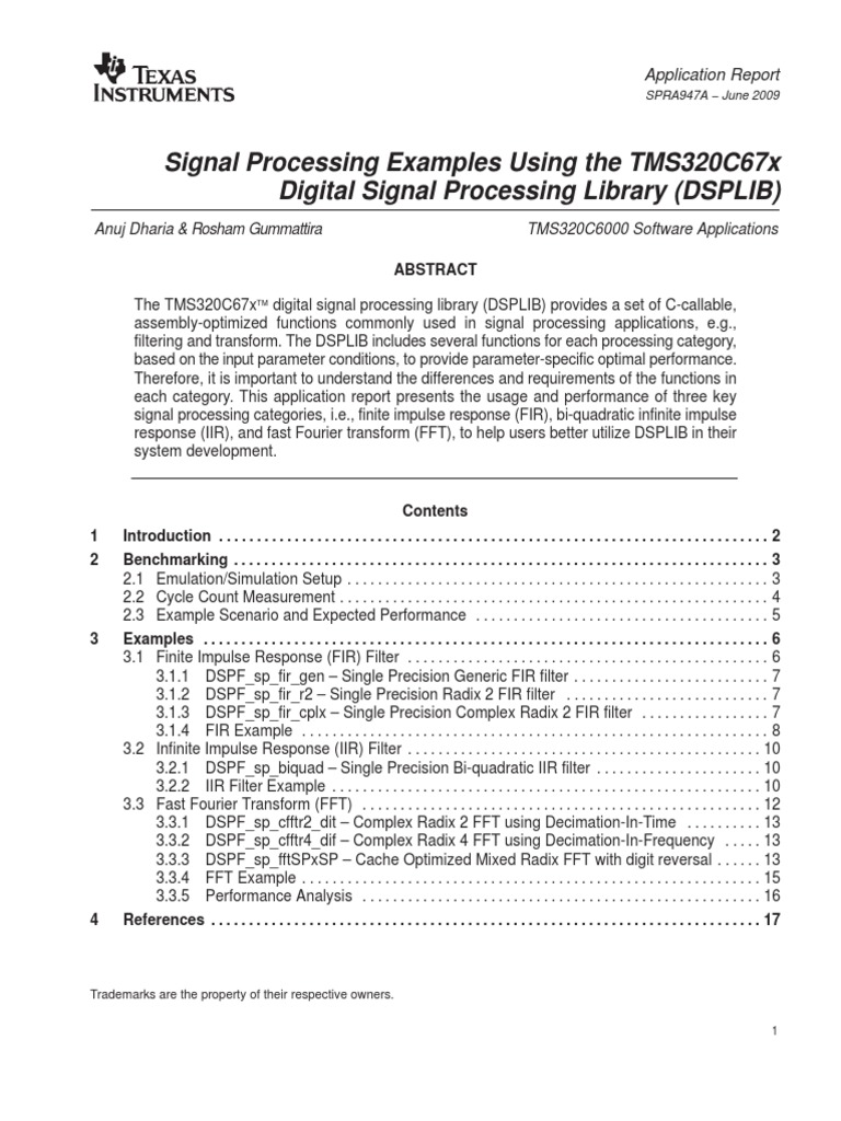 Signal Processing Examples Using The TMS320C67x Digital Signal Processing Library (DSPLIB) | PDF
