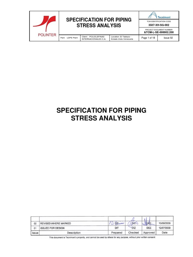Specification For Piping Stress Analysis - REFERENCIA CRITERIO | PDF ...