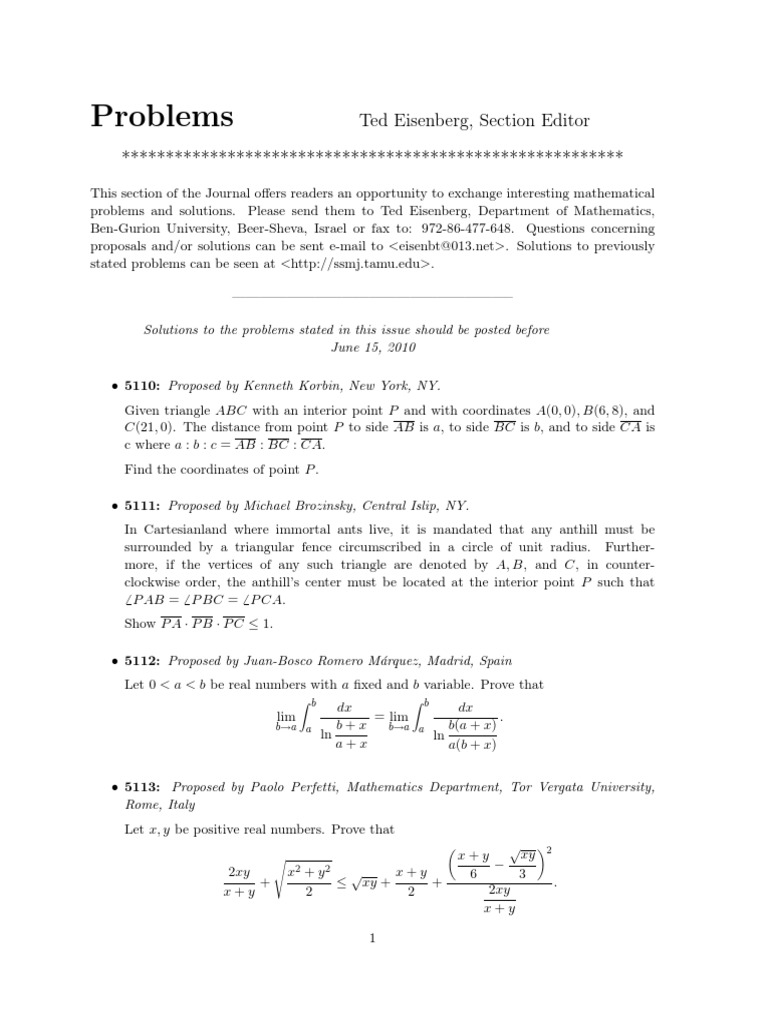 Problems: Ted Eisenberg, Section Editor | PDF | Sine | Triangle
