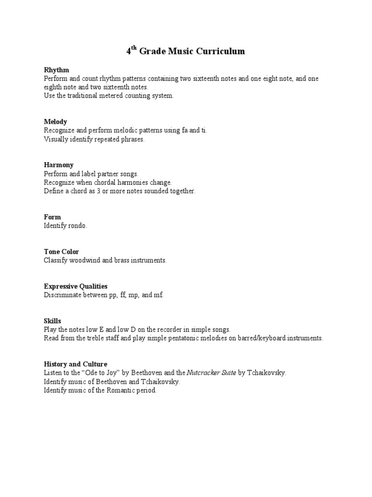 4th Grade Music Curriculum Website | PDF