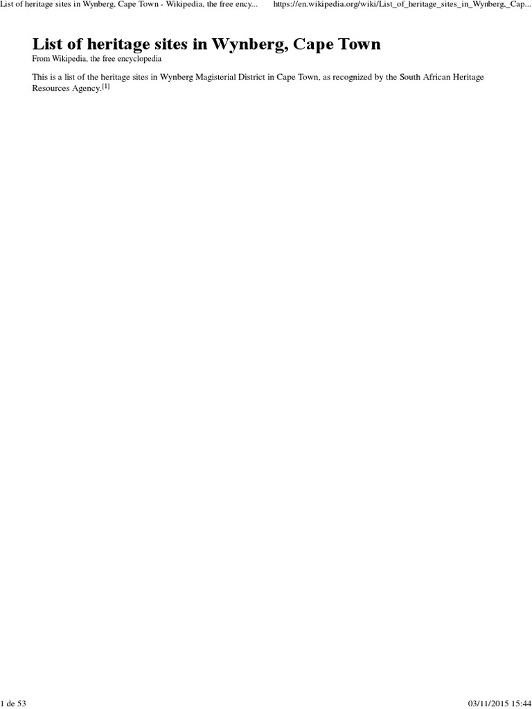 Heritage Sites in Wynberg, Cape Town | PDF | Window | Cape Town