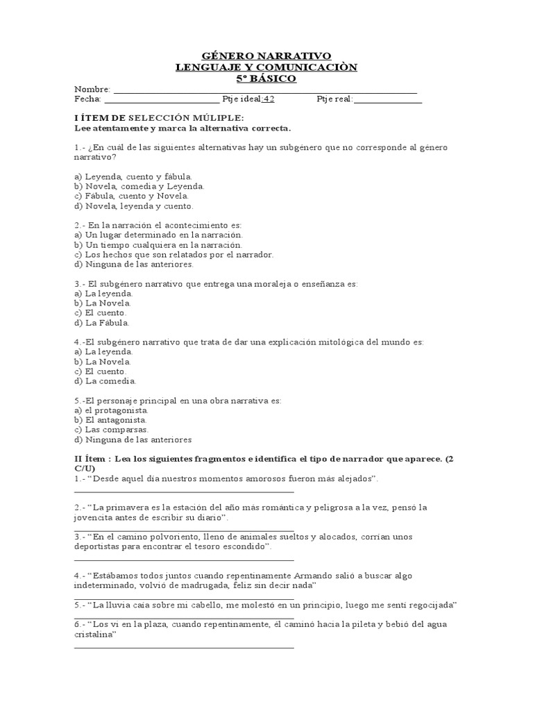 Género Narrativo Quinto Basico | PDF | León | Narración