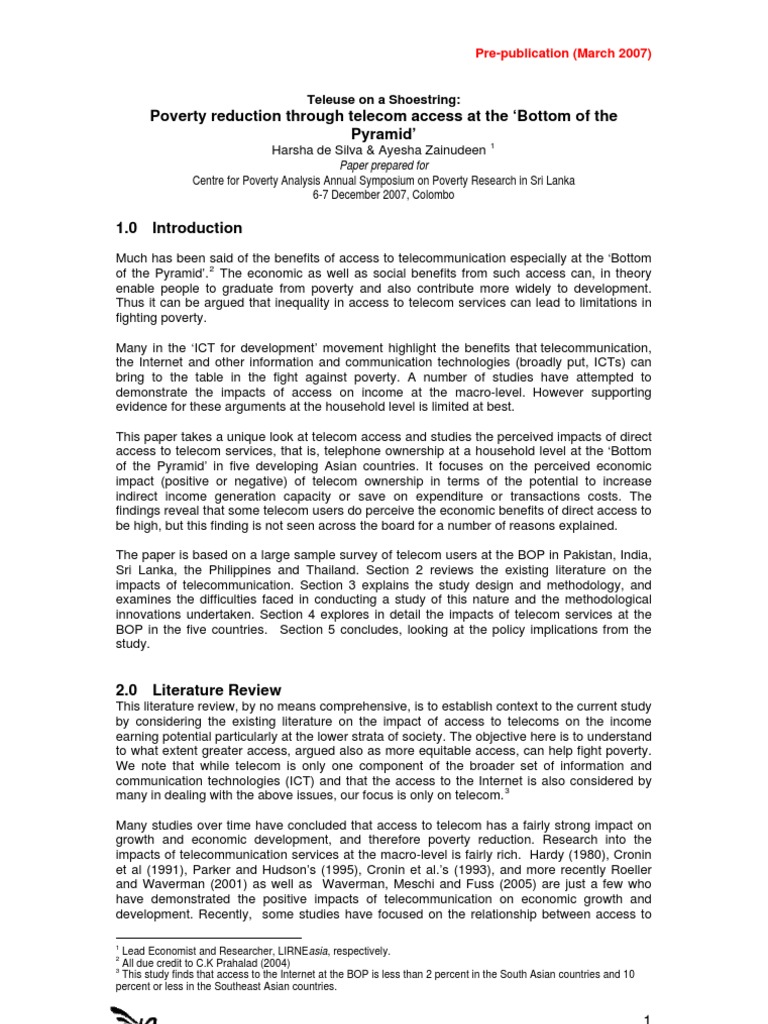 Poverty Reduction Through Telecom Access at The Bottom of The Pyramid ...