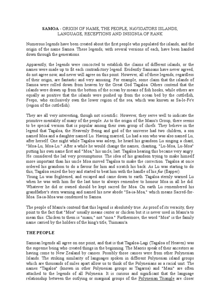 Samoa: Origins and Legends Explained | PDF | Polynesia | Samoa