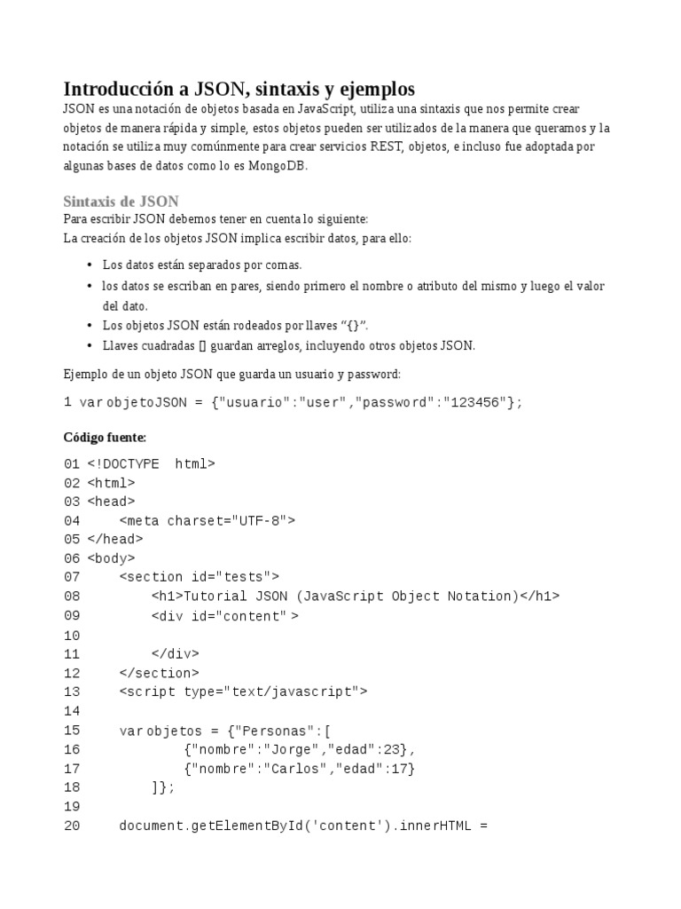 Ejemplo de Json | Descargar gratis PDF | Json | Datos de computadora
