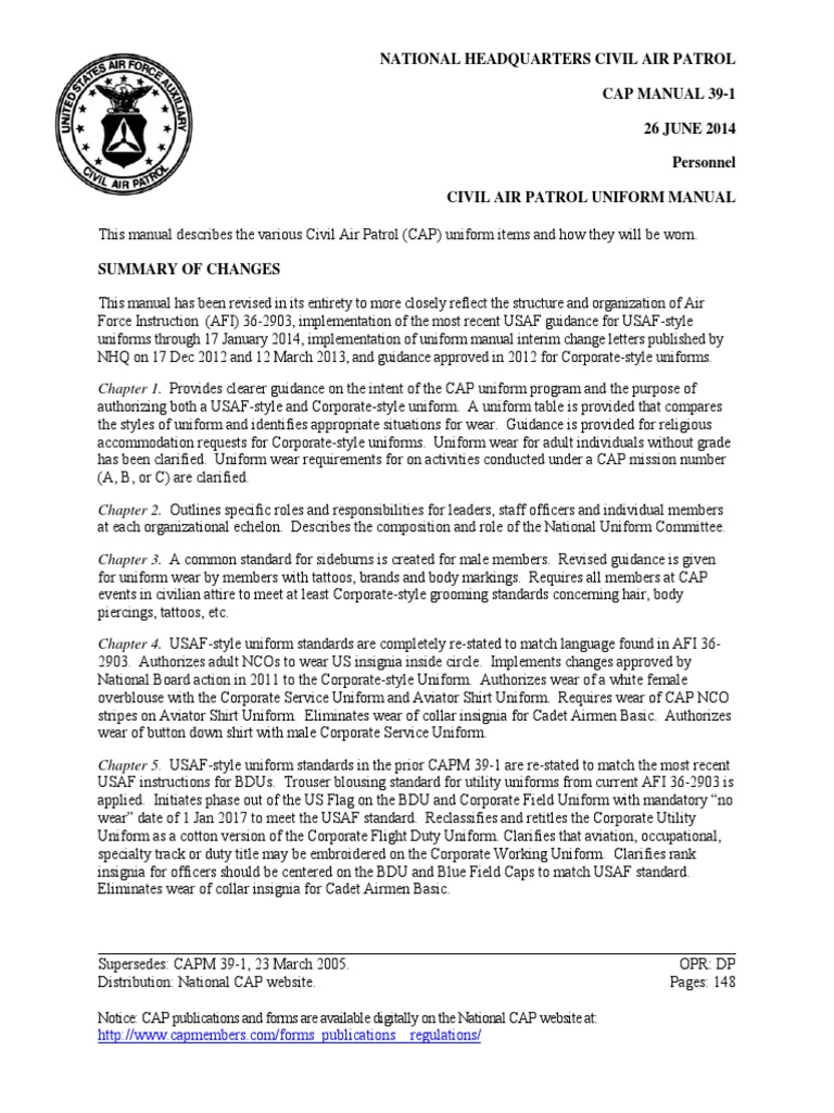 CAPM 39-1 Uniform Manual | United States Air Force | Civil Air Patrol