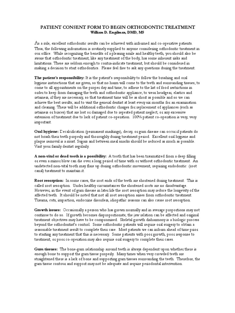 Consent Form | Download Free PDF | Orthodontics | Oral Hygiene