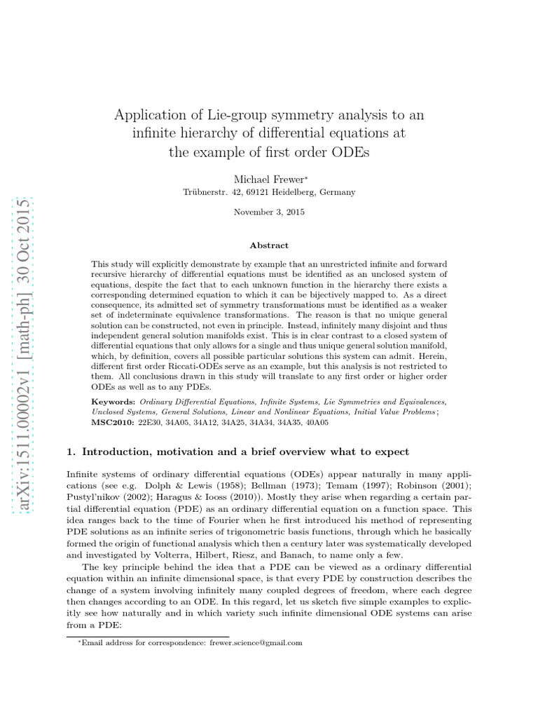 Application of Lie-group symmetry analysis to an infinite hierarchy of differential equations ...
