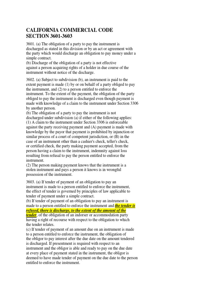 California Commercial Code 3603 | PDF | Payments | Cheque