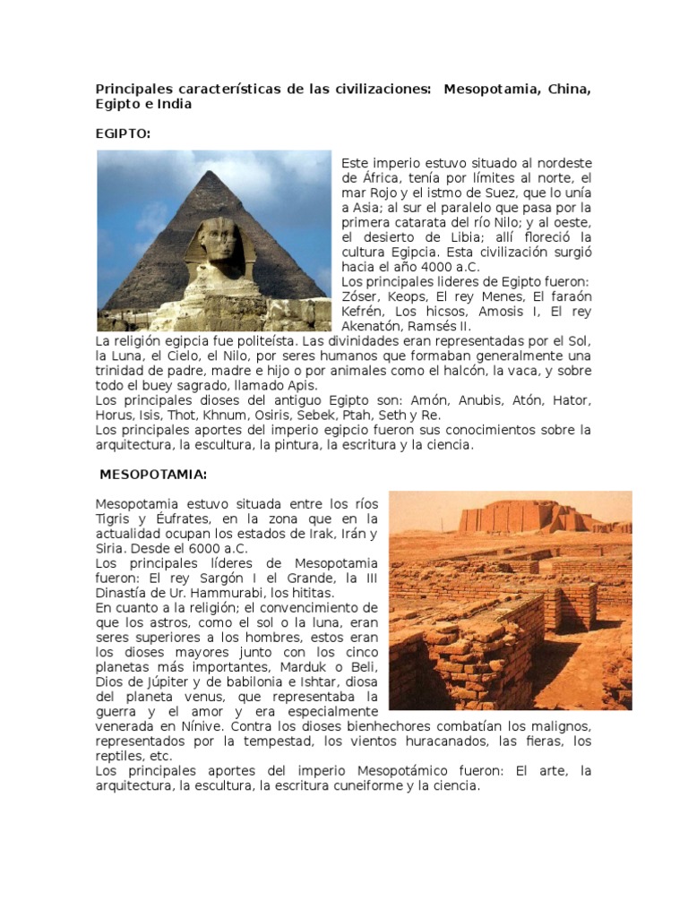 Principales Características de Las Civilizaciones | PDF | Antiguo ...