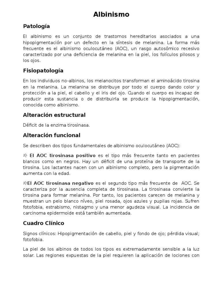 Albinismo | PDF | Enfermedades y trastornos | Medicina CLINICA