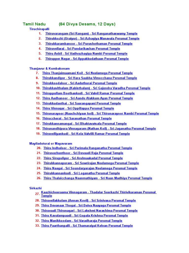 108 Divya Desam Temples in Tamil Nadu | PDF | Religion & Spirituality