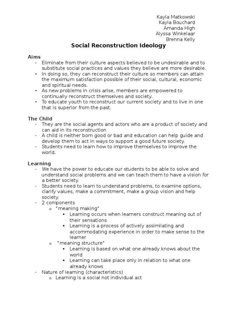 Social Reconstruction Ideology Explained | PDF | Value (Ethics) | Learning