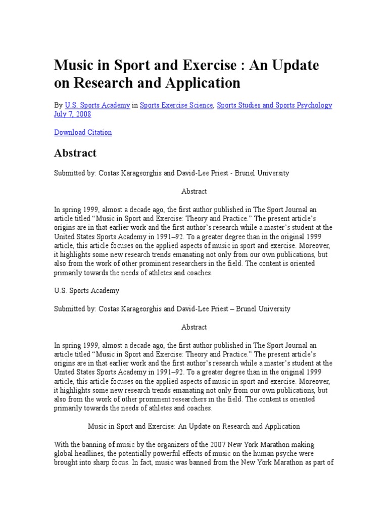 Music in Sport and Exercise | PDF | Motivation | Motivational