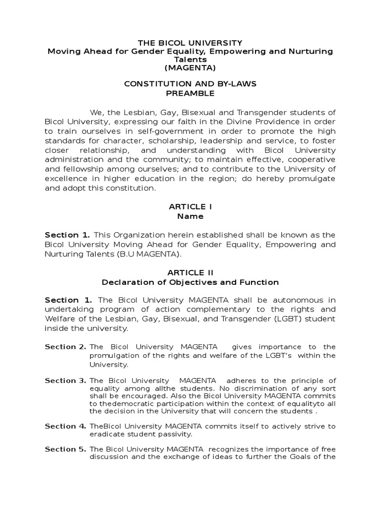 Bicol University MAGENTA Consti and by Laws | PDF | Ratification | Constitutional Amendment