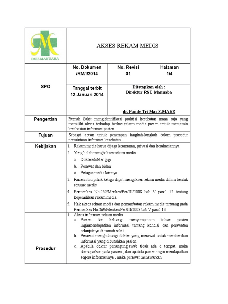 Prosedur Akses Rekam Medis RSU Manuaba | PDF