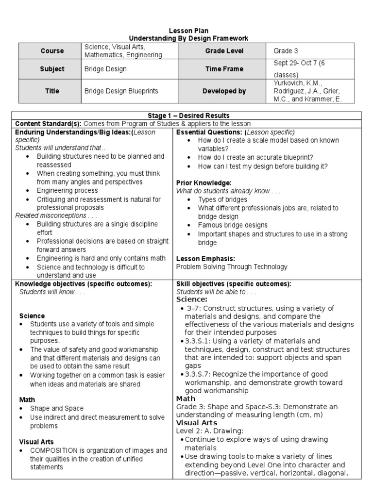Bridge Design Lesson Plan for Grade 3 | PDF | Design | Educational ...