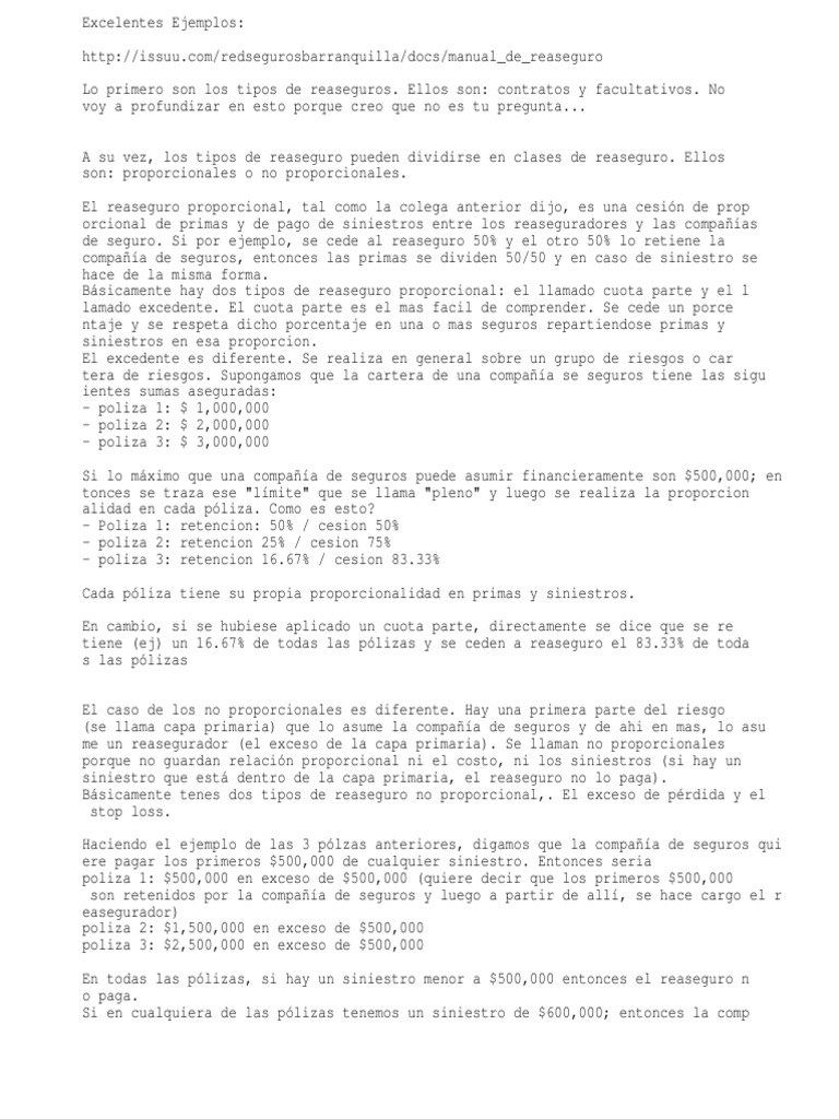 Sample Reaseguros | PDF | Reaseguro | Póliza de seguros