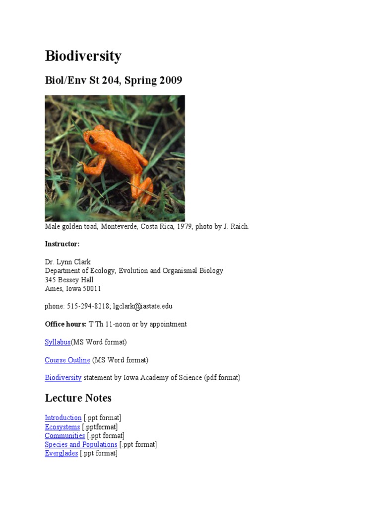 Biodiversity Course | PDF