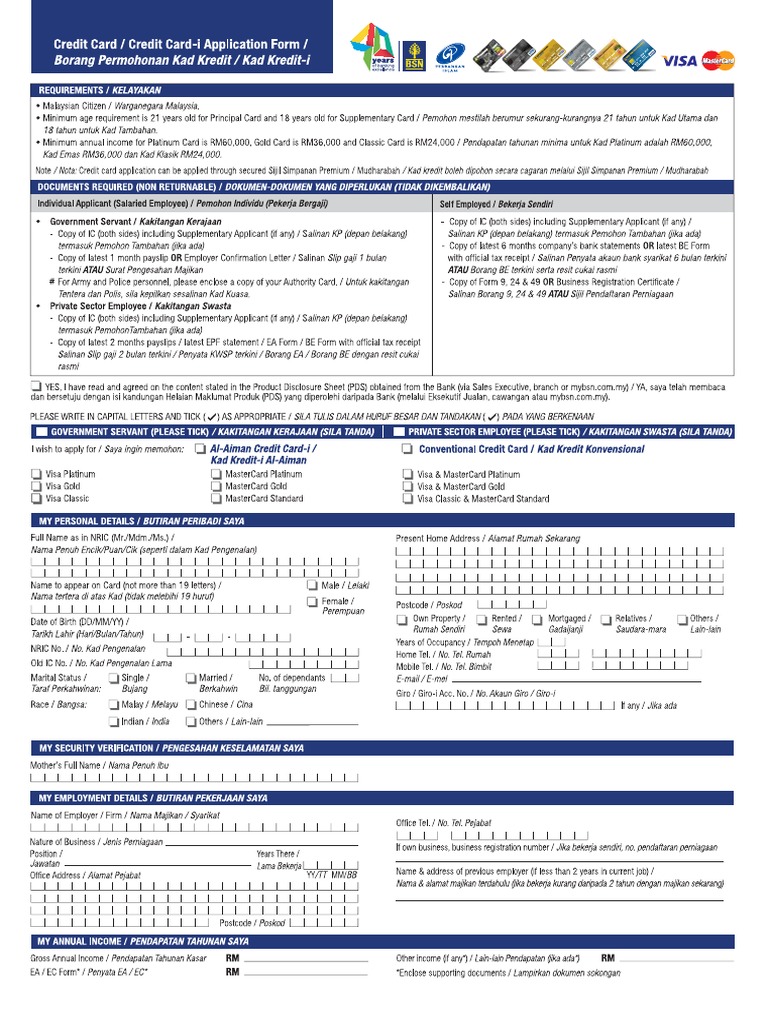BSN Credit Card Application Form | PDF