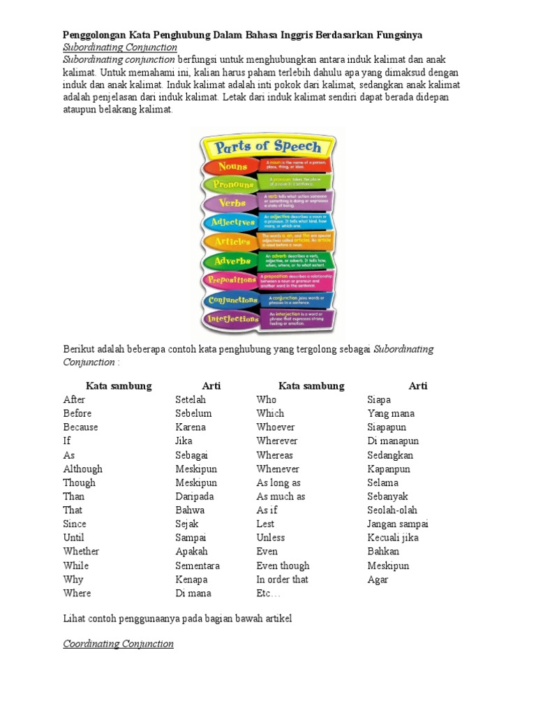 Penggolongan Kata Penghubung Dalam Bahasa Inggris Berdasarkan Fungsinya | PDF