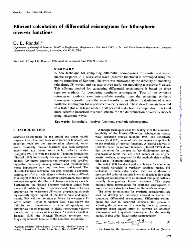 Efficient Differential Seismogram Calculation | PDF | Matrix (Mathematics) | Inverse Problem