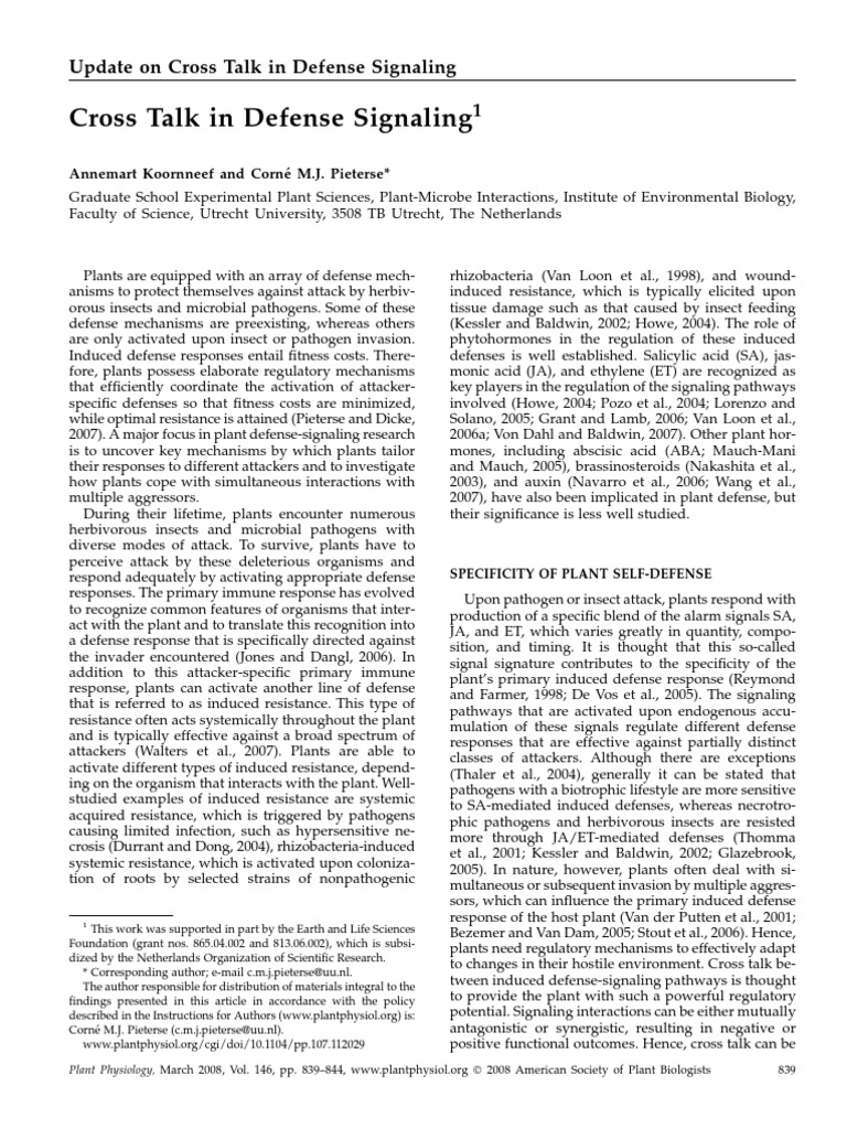 Cross Talk in Defense Signaling1-2008 | PDF | Arabidopsis Thaliana ...