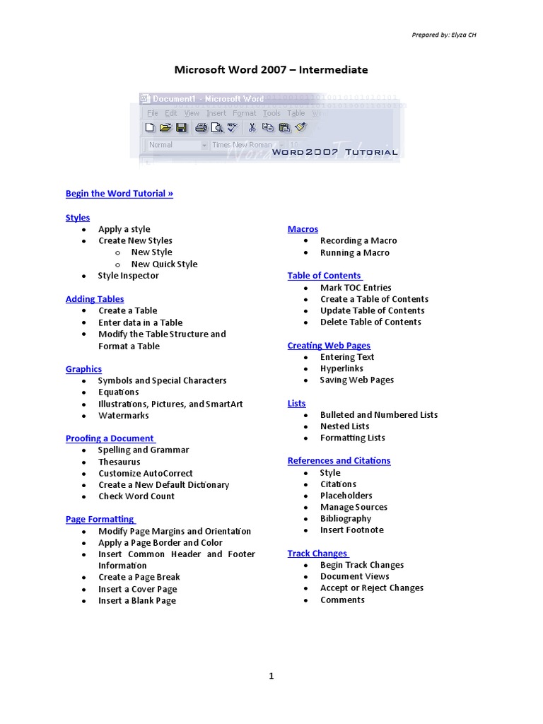 Intermediate Microsoft Word 2007 Guide | PDF | Hyperlink | World Wide Web