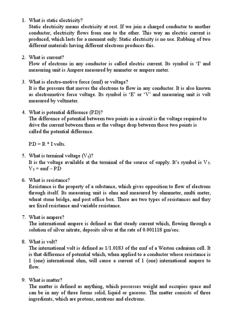 Technical Questions-Electrical 1 | PDF | Capacitor | Electromagnetic ...