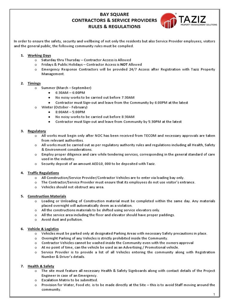 Contractor Rules Regulations BS | Vehicles | Dubai
