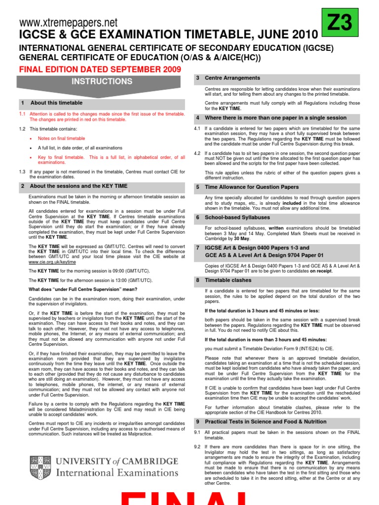 Final: Igcse & Gce Examination Timetable, June 2010 | PDF | Test ...