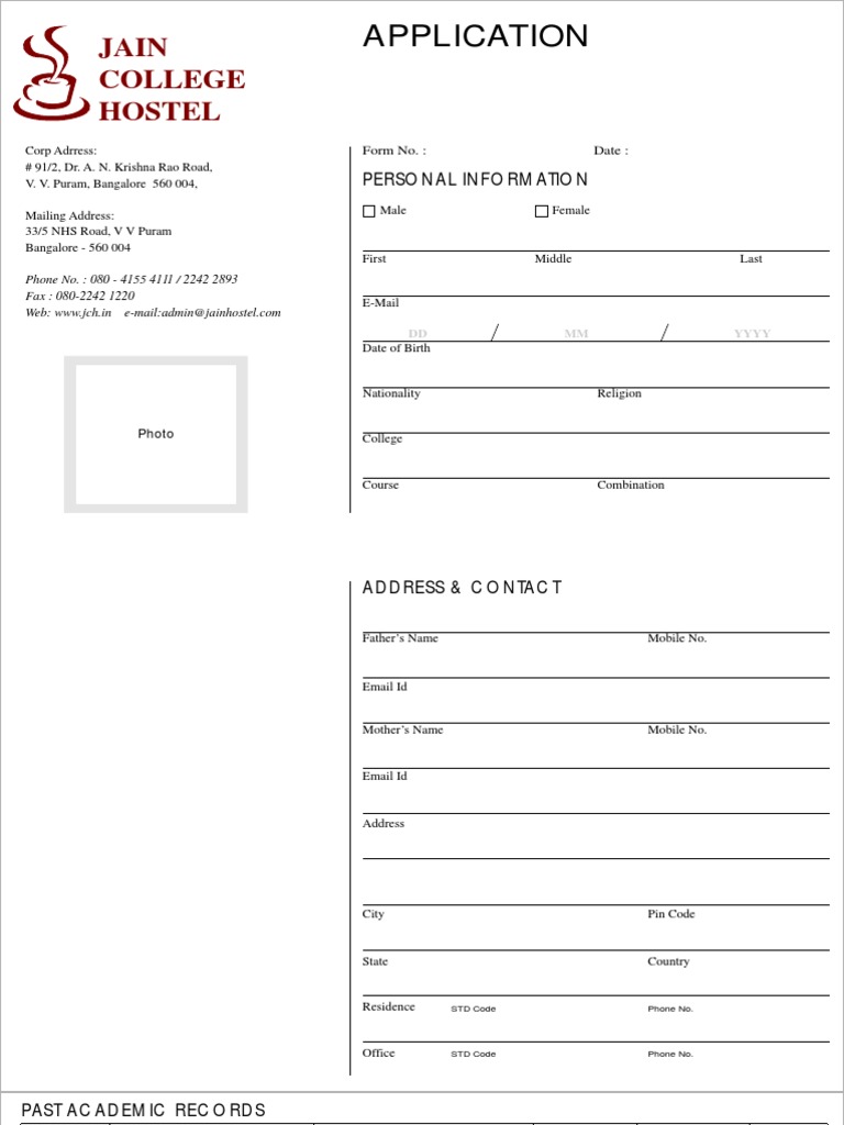 Jain College Hostel Application Form | PDF | Hostel | Government