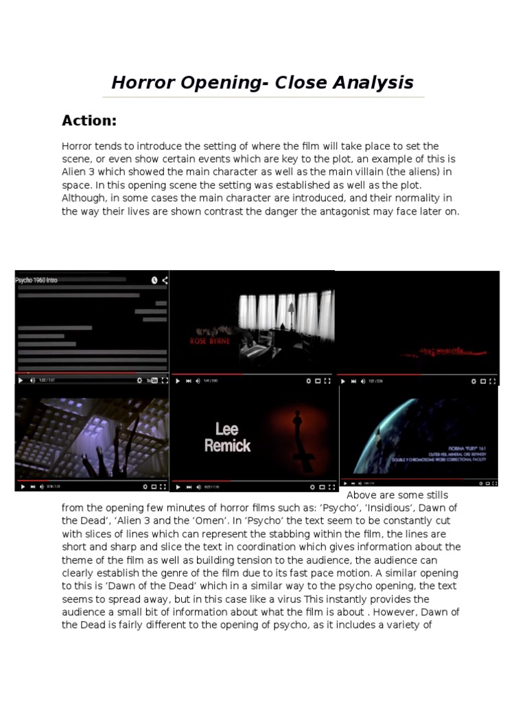 Horror Opening Analysis | PDF | Horror Films | Sound