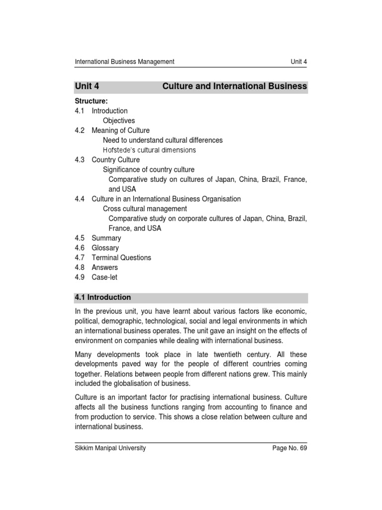 Unit 4 Culture and International Business: Structure | PDF ...