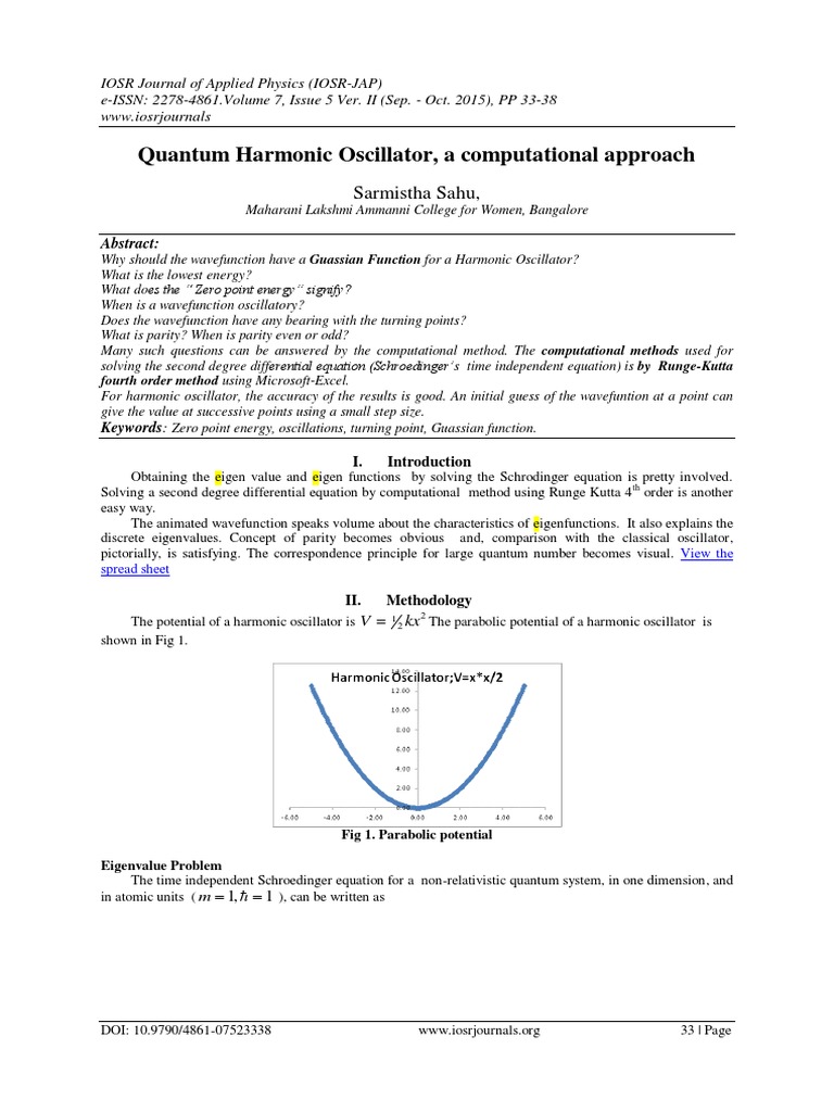 Quantum Harmonic Oscillator, A Computational Approach | PDF | Wave ...