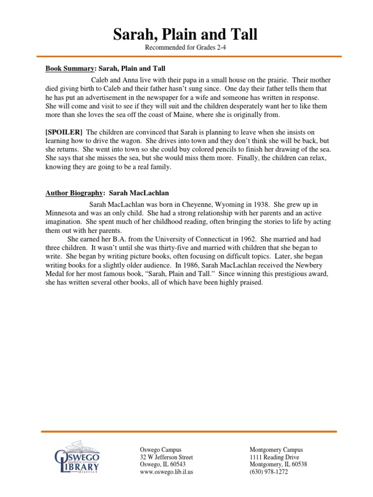 Sarah Plain and Tall by Sarah MacLachlan | PDF