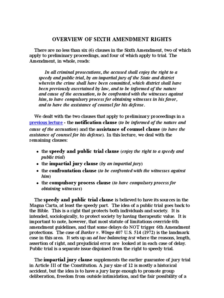 Overview of Sixth Amendment Rights | PDF | Sixth Amendment To The ...