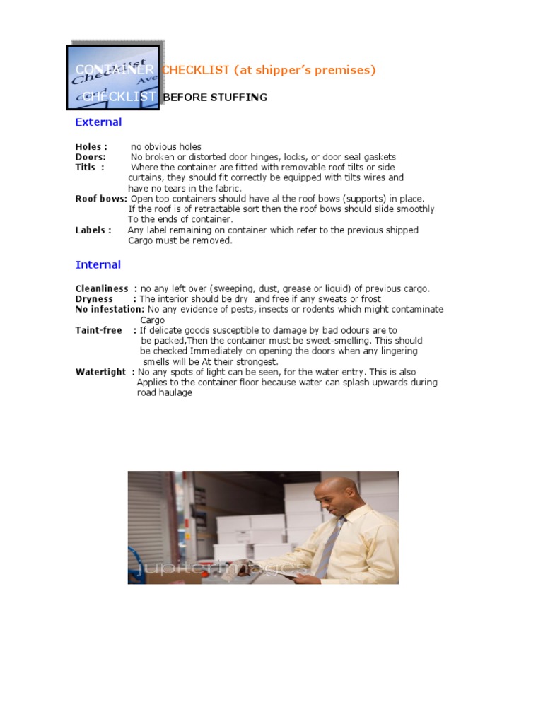 Container Checklist: CHECKLIST (At Shipper's Premises) | PDF | Nature