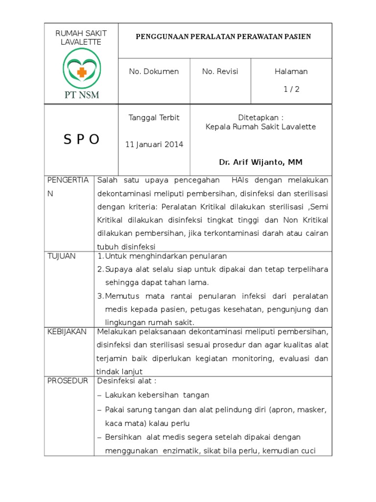 Spo Penggunaan Peralatan Perawatan Pasien | PDF | Sains & Matematika