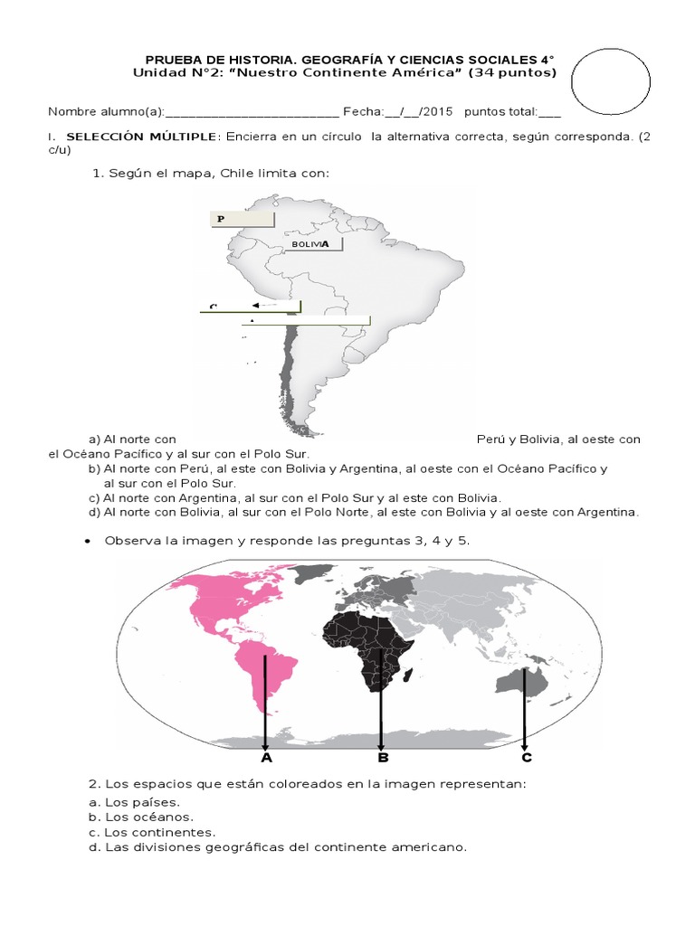 4° Prueba América, Nuestro-Continente | PDF | Américas | Continente