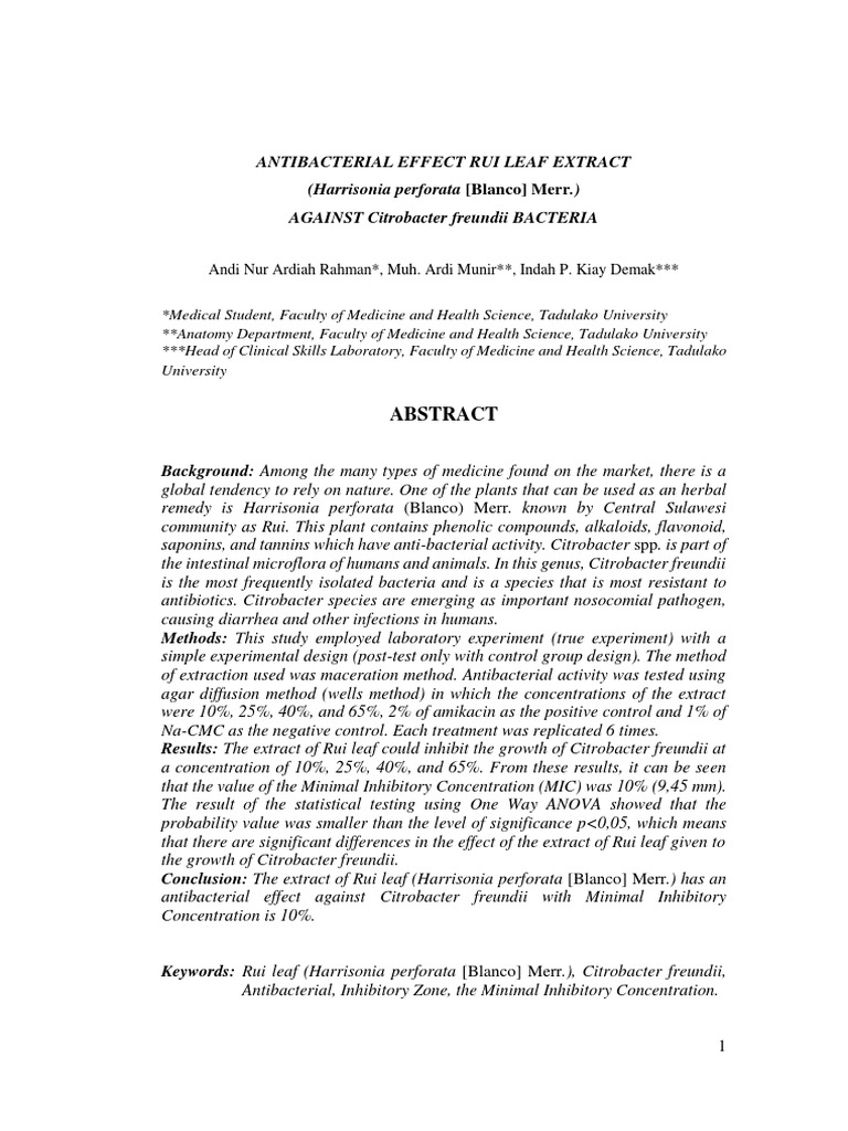 Antibacterial Activity of Rui Leaf Extract | PDF | Science & Mathematics