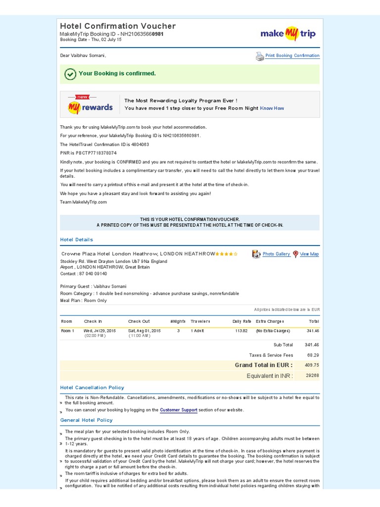 Hotel Confirmation Voucher: Your Booking Is Confirmed | PDF | Fee ...