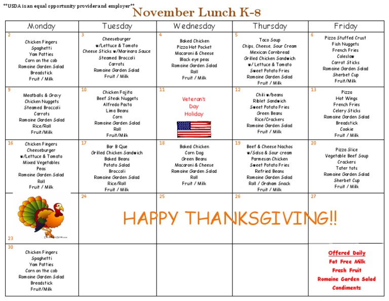 November K-8 Lunch Menu | PDF