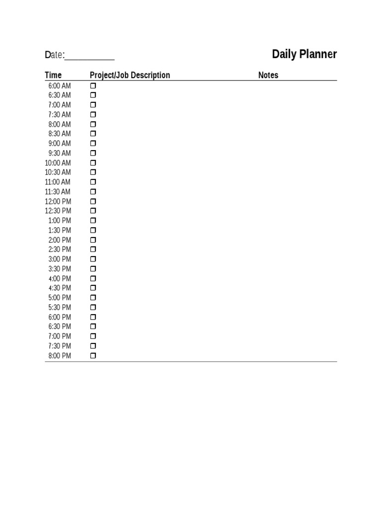 Daily Planner Template for Time Management | PDF | Technology & Engineering