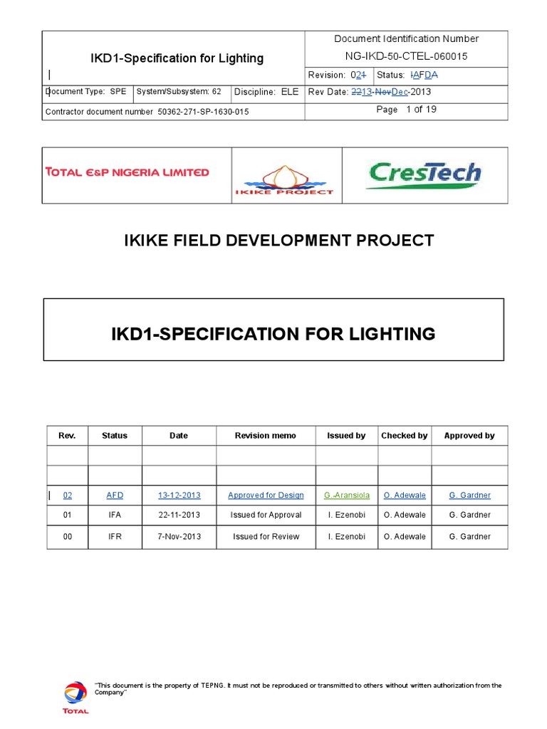 Ikd1-Specification For Lighting: Ikike Field Development Project | PDF ...